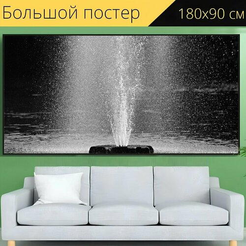 Большой постер "Фонтан, вода, спрей" 180 x 90 см. для интерьера