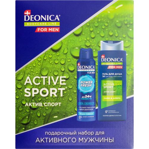 Подарочный набор Deonica For Men Active Sport Гель для душа 3в1 Антиперспирант