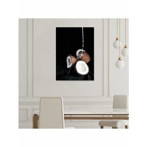 Картина на холсте с подрамником Кокосы на черном фоне 60х80