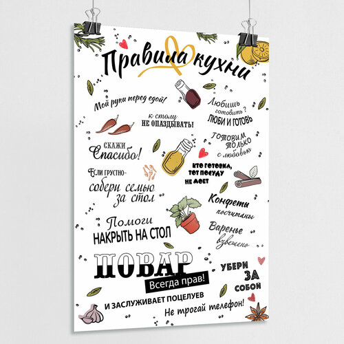 Плакат "Правила кухни" / Постер с правилами кухни / А-2 (42x60 см.)