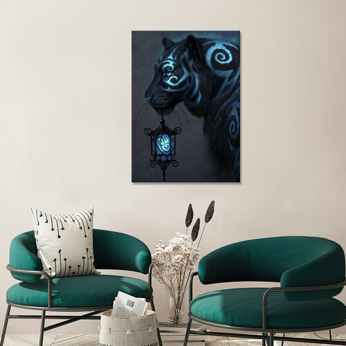 Интерьерная картина на холсте - Тигр с синими полосками и фонарём (2) 30х40