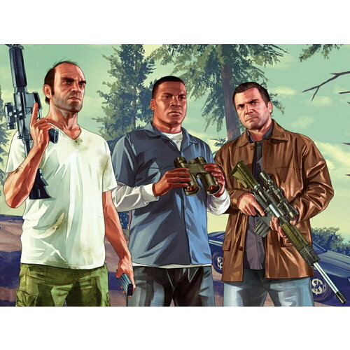 Плакат, постер на бумаге Grand Theft Auto 5 -Майкл, Франклин, Тревор/искусство/арт/абстракция/творчество. Размер 42 х 60 см