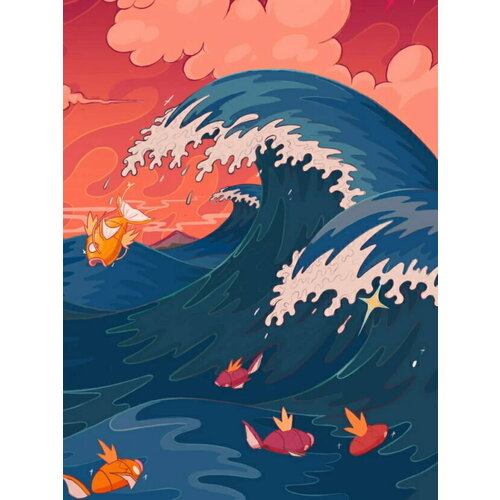 Плакат, постер на холсте Dragon waves (Модульные постеры)-3/Дракон и волны/искусство/арт/абстракция/творчество. Размер 42 х 60 см