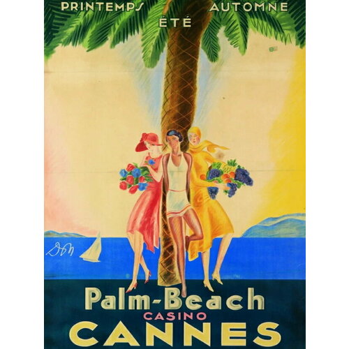 Плакат, постер на холсте Cannes Casino/Казино Канны/винтажный/ретро. Размер 21 на 30 см