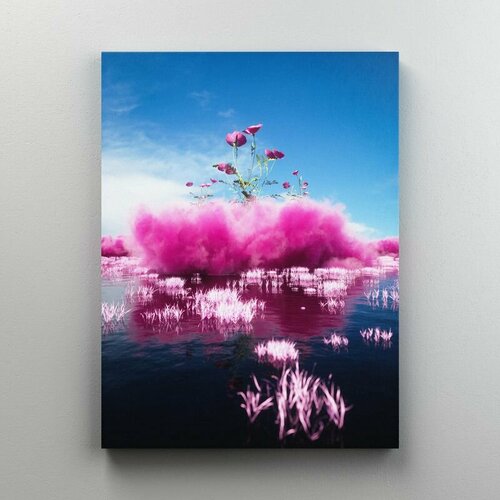 Интерьерная картина на холсте "Озеро с розовыми цветами" размер 30x40 см