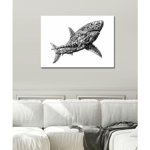Картина - Акула, акула арт, акула рисунок (1) 40х60