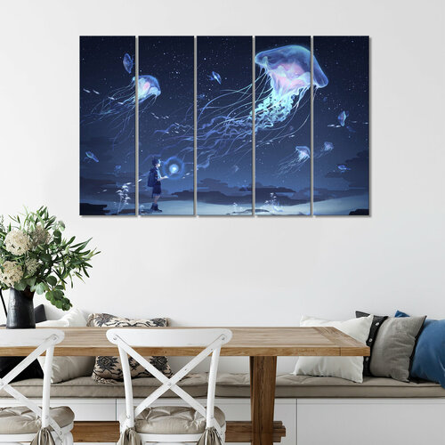 Модульная картина/Модульная картина на холсте/Модульная картина в подарок/Flying jellyfish - Летающие медузы 150х100