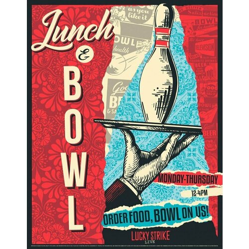 Плакат, постер на бумаге Lunch and Bowling/Обед и боулинг. Размер 30 х 42 см