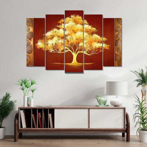 Модульная картина/Модульная картина на холсте/Модульная картина в подарок/ Золотое дерево АРТ/Golden tree ART 125х85