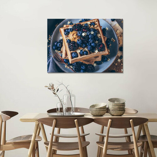 Картина/Картина на холсте для интерьера/Картина на стену/Картина для кухни/ - Вафли с черникой 40х60