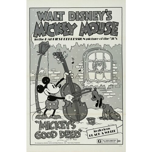 Плакат, постер на бумаге Хороший поступок Микки (Mickeys Good Deed, 1932г) Микки Маус. Размер 30 х 42 см