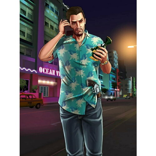 Плакат, постер на холсте Grand Theft Auto Vice City/искусство/арт/абстракция/творчество. Размер 60 х 84 см