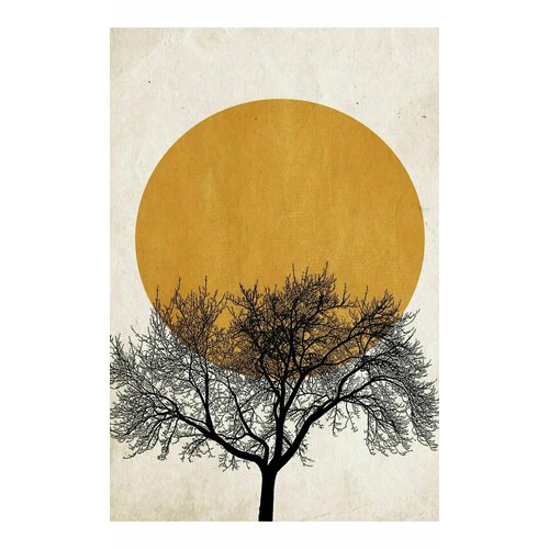 Плакат, постер на холсте Луна над деревом. Размер 21 х 30 см
