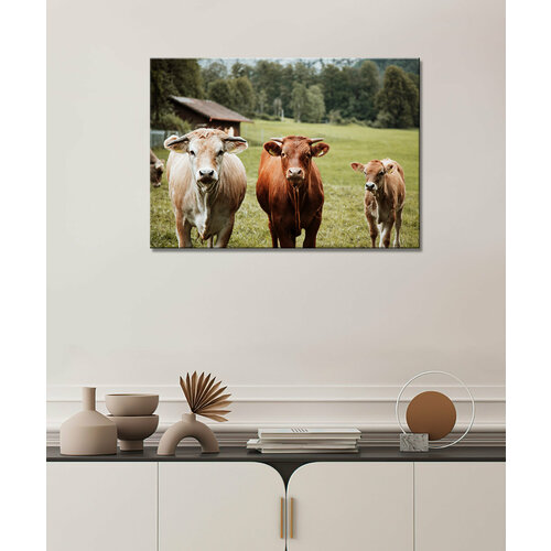 Картина -Корова, пастбище, корова пасется, корова на пастбище, бык (25) 20х30