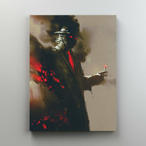 Интерьерная картина на холсте "Человек в шляпе с красными глазами" размер 45x60 см