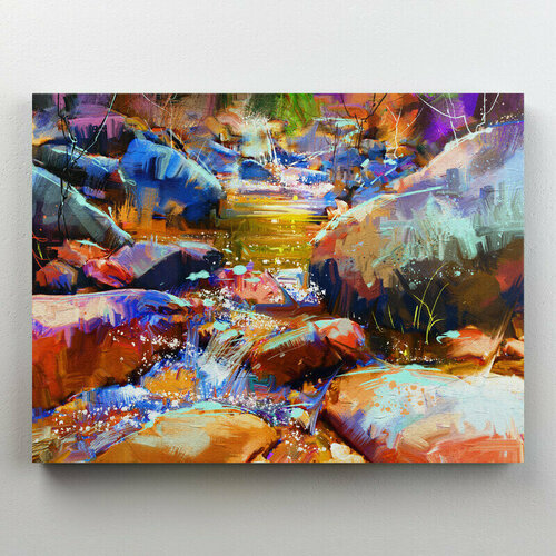 Интерьерная картина на холсте "Абстрактная живопись - каменистый водопад" размер 40x30 см