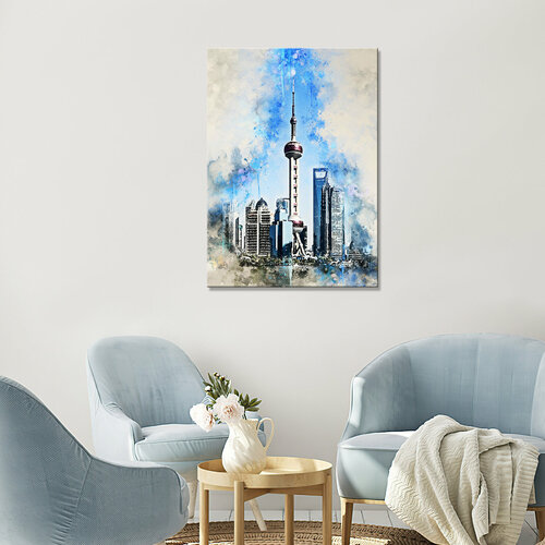 Интерьерная картина на холсте - Башня Шанхай акварель 20х30