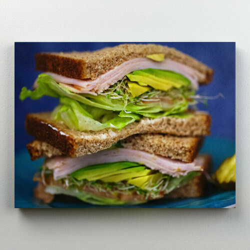 Интерьерная картина на холсте "Утренний бутерброд" для кухни кафе и ресторанов, размер 30x22 см
