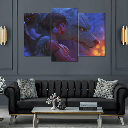Модульная картина/Модульная картина на холсте/Модульная картина в подарок/Princess Mononoke with a wolf - Принцесса Мононоке с волкоМ120х80