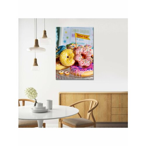 Картина на холсте с подрамником Яркие цветные пончики 30х40