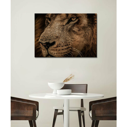 Картина - Лев, лев царь зверей, грозный лев, глаза льва, красивый лев (56) 40х60