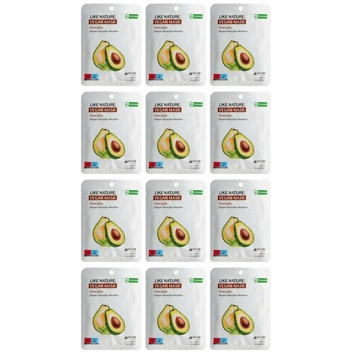 Eyenlip beauty Маска тканевая с экстрактом авокадо Like Nature Vegan Mask Pack Avocado 25 г - 12 штук