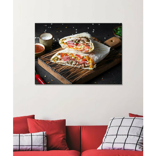 Картина на холсте для интерьера - "Шаурма, еда, плакат, в кафе 10 50х70"