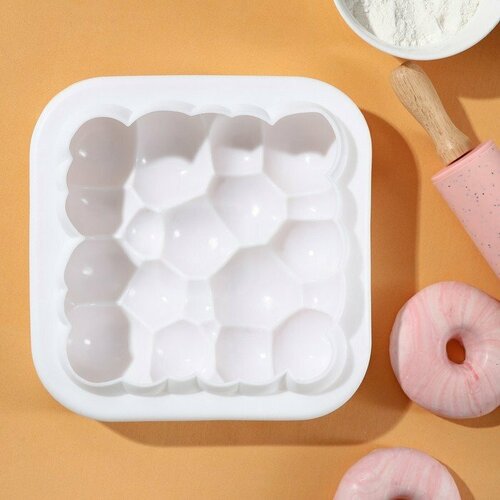 Форма силиконовая для выпечки и муссовых десертов KONFINETTA «Воздушные пузыри», 20×5,5 см, цвет белый (комплект из 3 шт)