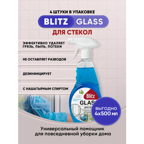 BLITZ GLASS для стекол с нашатырным спиртом 500мл/4шт