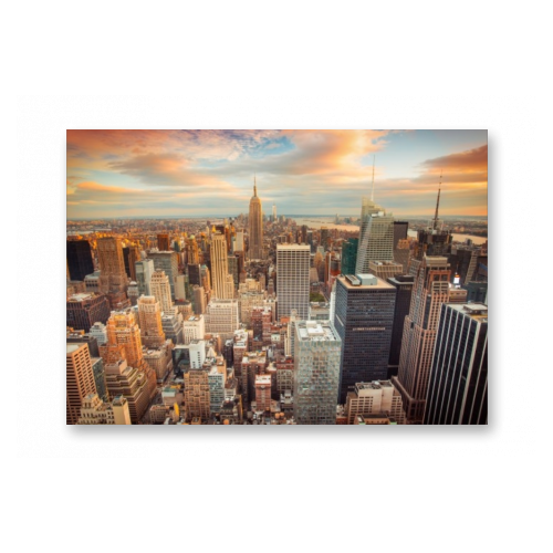 Картина на холсте | Diva Kartina | Город. Нью-Йорк Манхеттен на закате | 100X70 см | Интерьерный постер