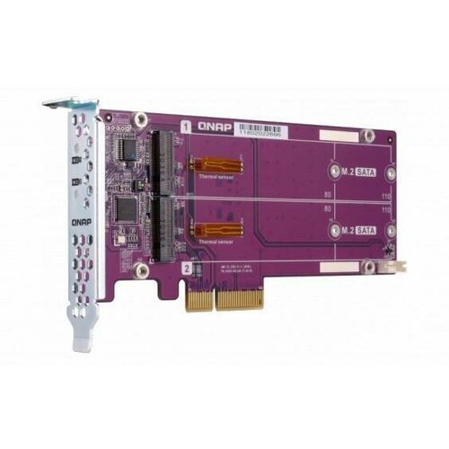 QNAP QM2-2S-220A Dual M.2 22110/2280 SATA SSD expansion card (PCIe Gen2 x2), Low-profile bracket pre-loaded, Low-profile flat and Full-height are bund