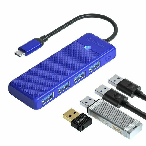 Концентратор ORICO USB-C с 4x USB-A, синий (ORICO-PAPW4A-C3-015-BL-EP)