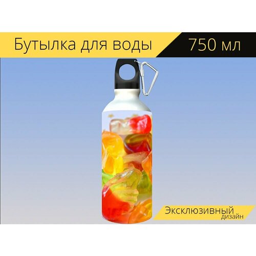 Бутылка фляга для воды "Мармеладный мишка, сладости, грызть" 750 мл. с карабином и принтом