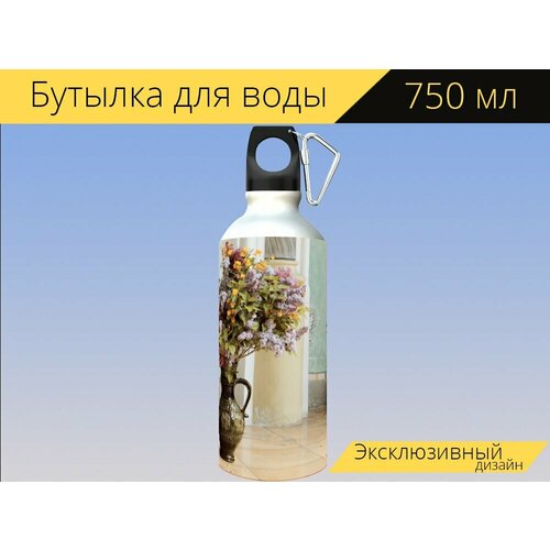 Бутылка фляга для воды "Ваза для цветов, античный, натюрморт" 750 мл. с карабином и принтом