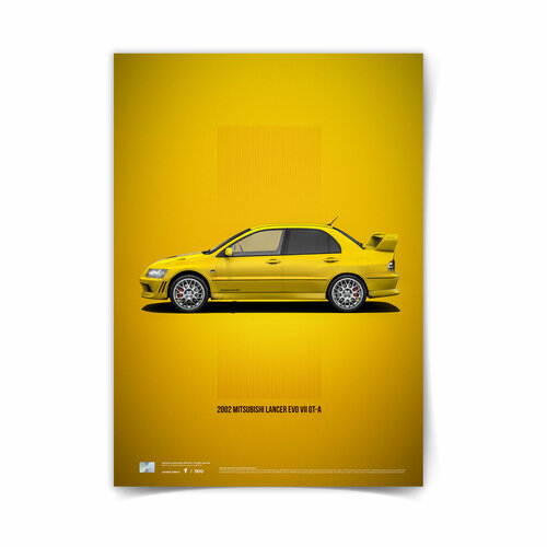 Плакат Mitsubishi Lancer Evolution VII GT-A Yellow 50х70 см / постер на стену