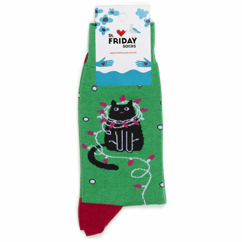 Носки St. Friday Новогодние носки, размер 34-37, черный, зеленый, красный