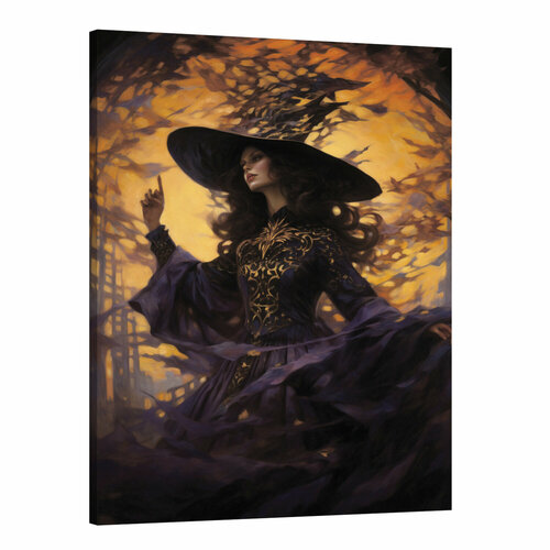 Интерьерная картина 50х70 "Ведьма с золотыми перьями"