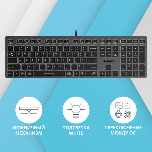 Клавиатура A4Tech Fstyler FX60, русские и английские буквы, серый (fx60 grey / white)