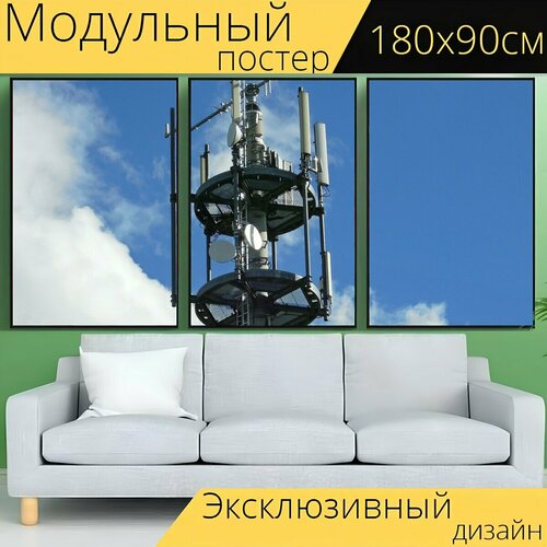 Модульный постер "Мачты, телекоммуникационные мачты, радиореле" 180 x 90 см. для интерьера