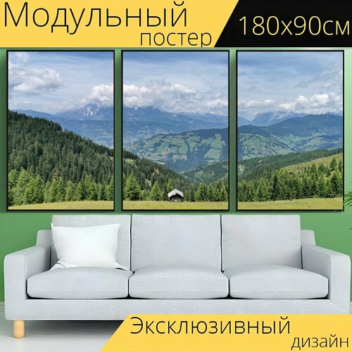 Модульный постер "Австрия, альпы, пейзаж" 180 x 90 см. для интерьера
