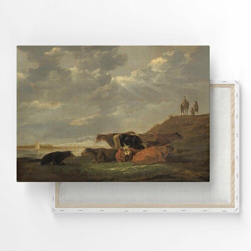 Картина на холсте, репродукция / Альберт Кёйп - River Landscape with Cows / Размер 30 x 40 см