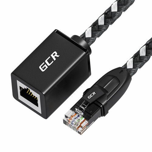 Удлинитель патч-корда GCR CAT6 RJ45 10 Гбит/с кабель для интернета (GCR-E502) черный, белый 5.0м
