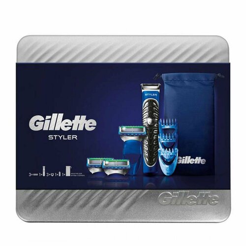 Gillette Подарочный набор: Styler Стайлер с 1 кассетой + 3 насадки + 2 кассеты + Сумочка-чехол