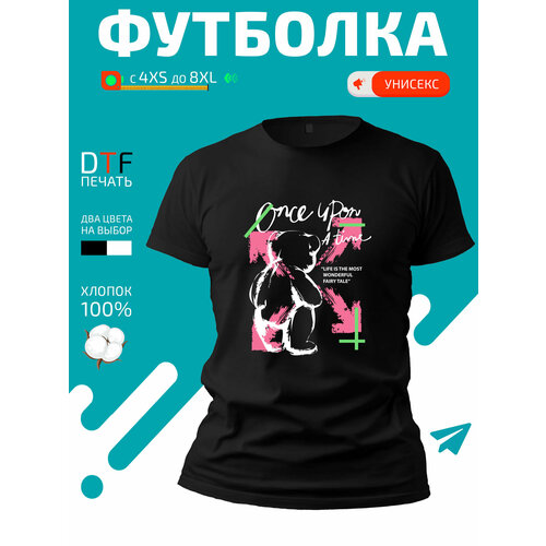 Футболка Силуэт медведя и надпись Once upon a time-Давным давно, размер XL, черный