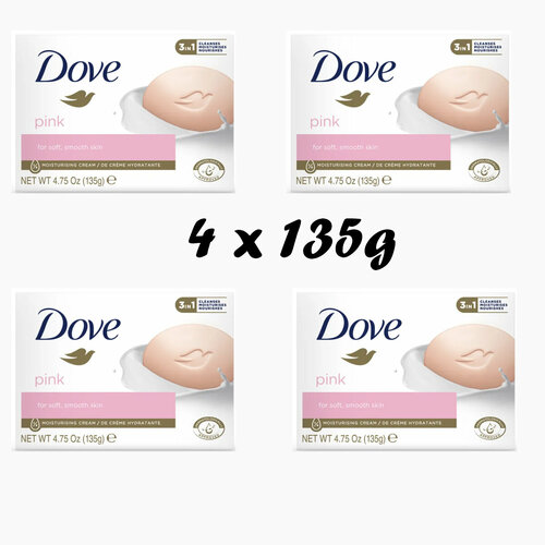 Dove Крем-мыло кусковое Pink/Rosa Beauty Bathing Bar, 4 уп., 135 г