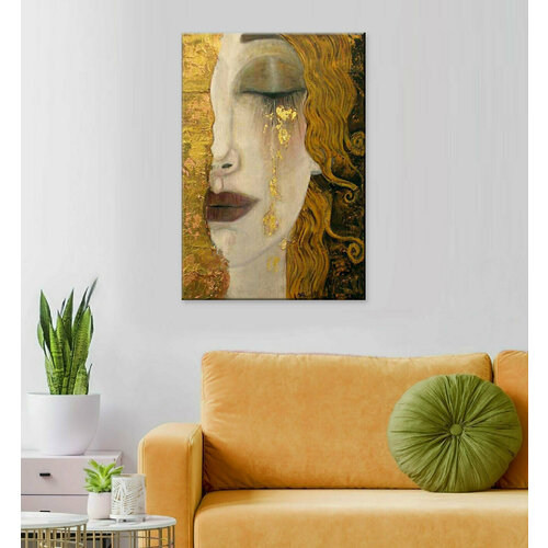 Интерьерная картина на холсте на стену Густав Климт Золотые слезы, девушка 20х30