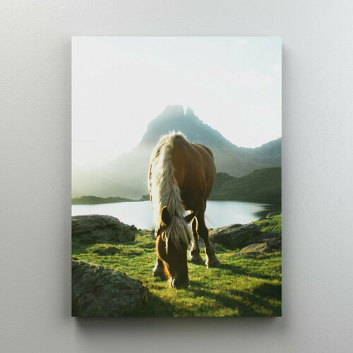 Интерьерная картина на холсте "Мустанг на пастбище" животные, размер 22x30 см