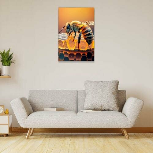 Картина на холсте 60x90 Альянс Лес "Пчела, мед. соты 4" на подрамнике / интерьер/ декор