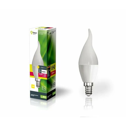 Лампа светодиодная Foton Lighting 5.5Вт E14 Свеча на ветру BA 510Лм 220В 4200К Нейтральный белый, уп. 1шт