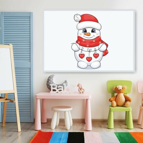 Постер для интерьера на стену Новый Год Снеговичок для детской Горизонтальный 70х50 см в тубусе ПолиЦентр